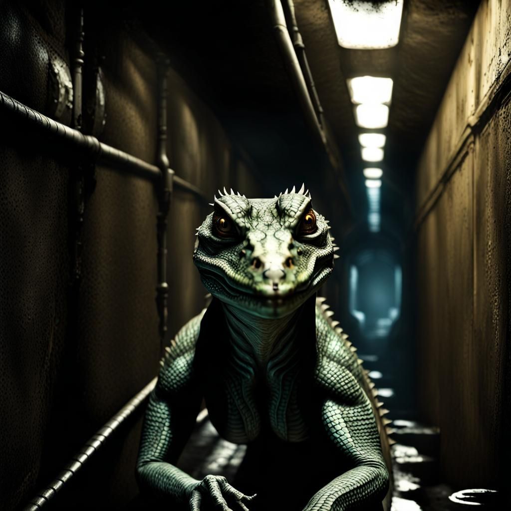 Giant lizard in the sewer - AI Generated Artwork - NightCafe Creator