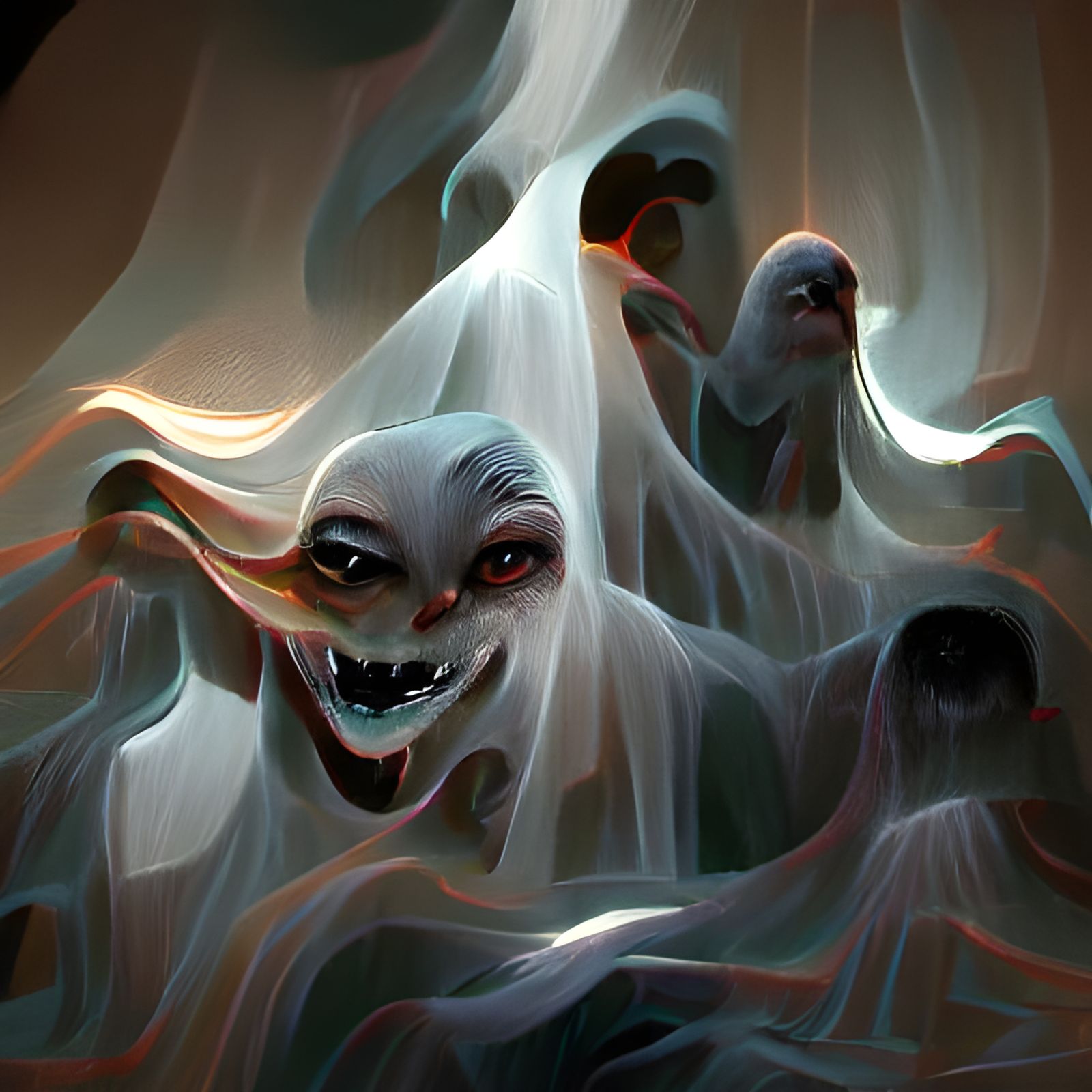 A bunch of ghosts swirl around in the ether and haunt everything around ...