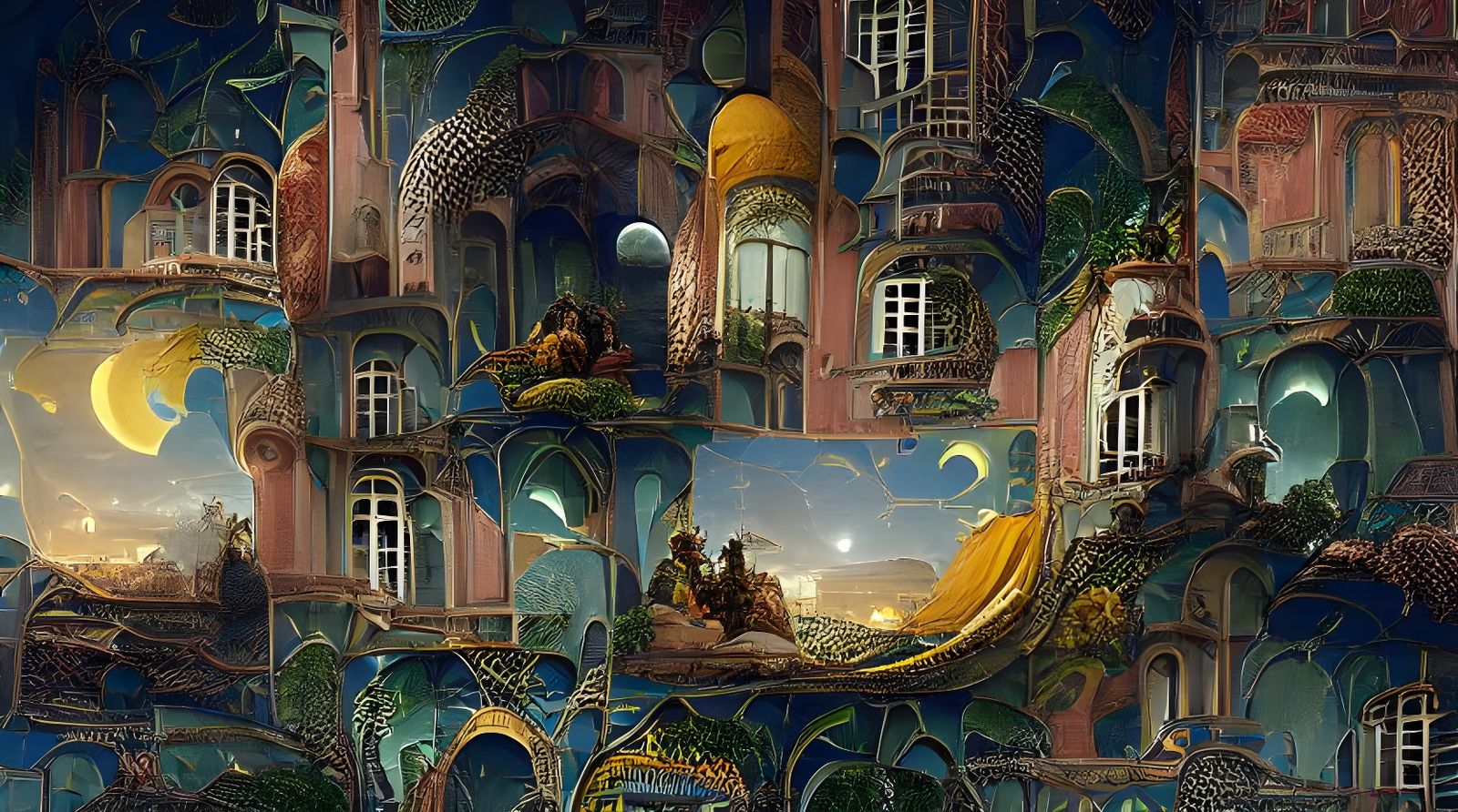 Moroccan tile decoration eldritch city at night - AI Generated Artwork ...