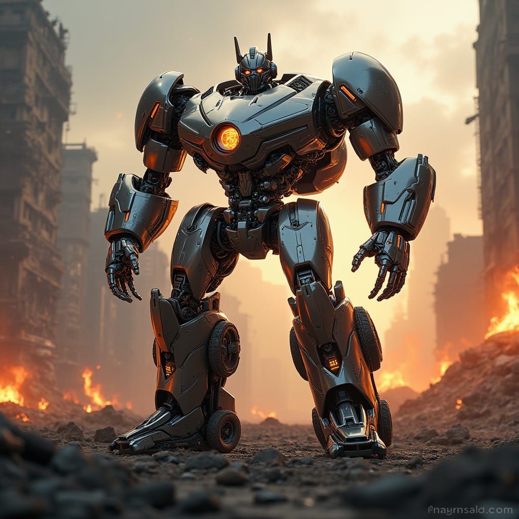 Cybernetic Guardian in a Post-Apocalyptic Wastelan... - AI Art