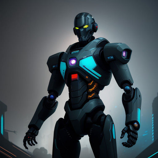 Sleek Futuristic Robots Engage in Neon-Lit Battlef... - AI Art