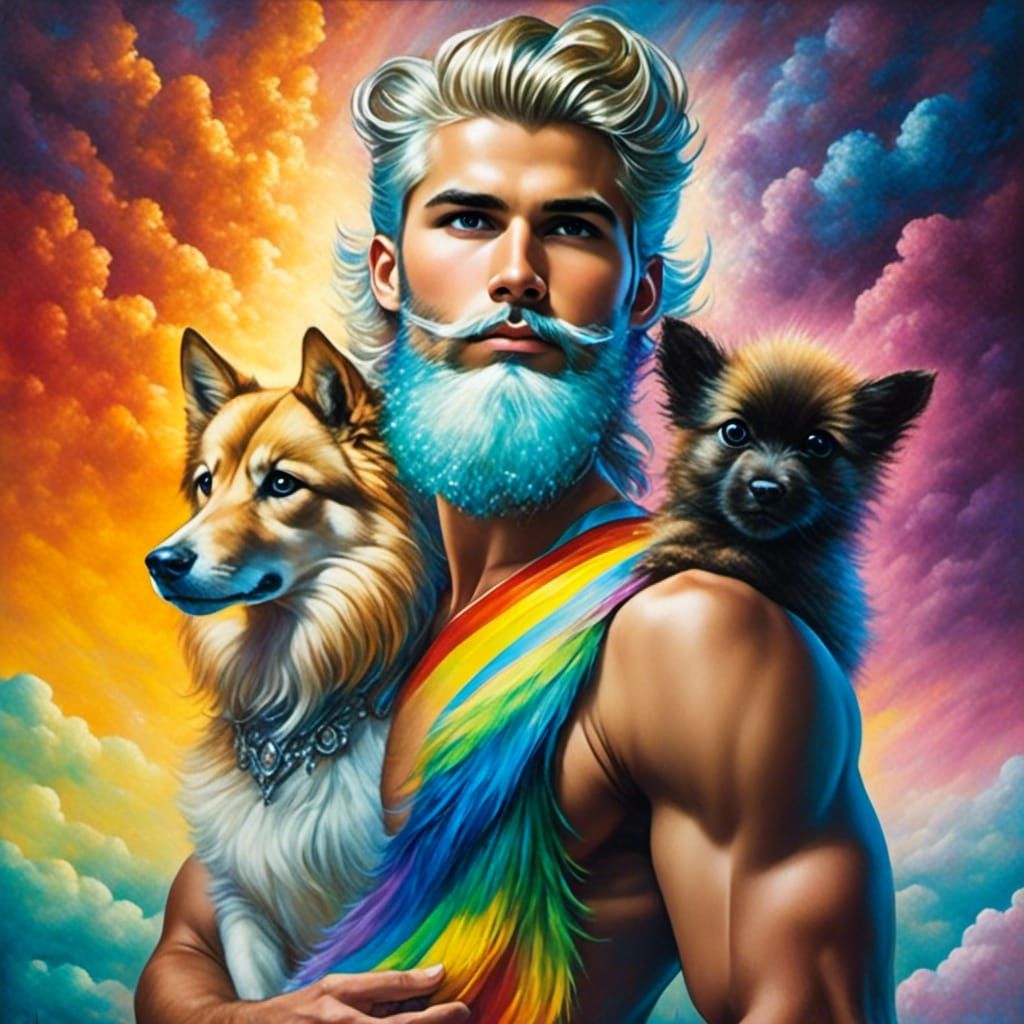 Magical rainbow man NC with his dogs - AI Generated Artwork - NightCafe ...