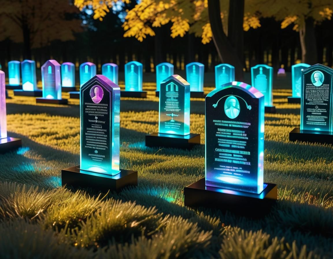 Cemetery with holographic gravestones - AI Generated Artwork ...