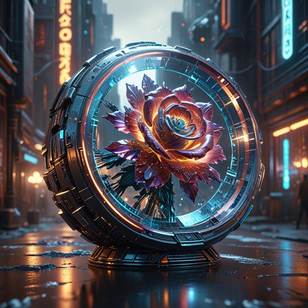 Crystal Rose in a Glass World, with Intricate Mech... - AI Art