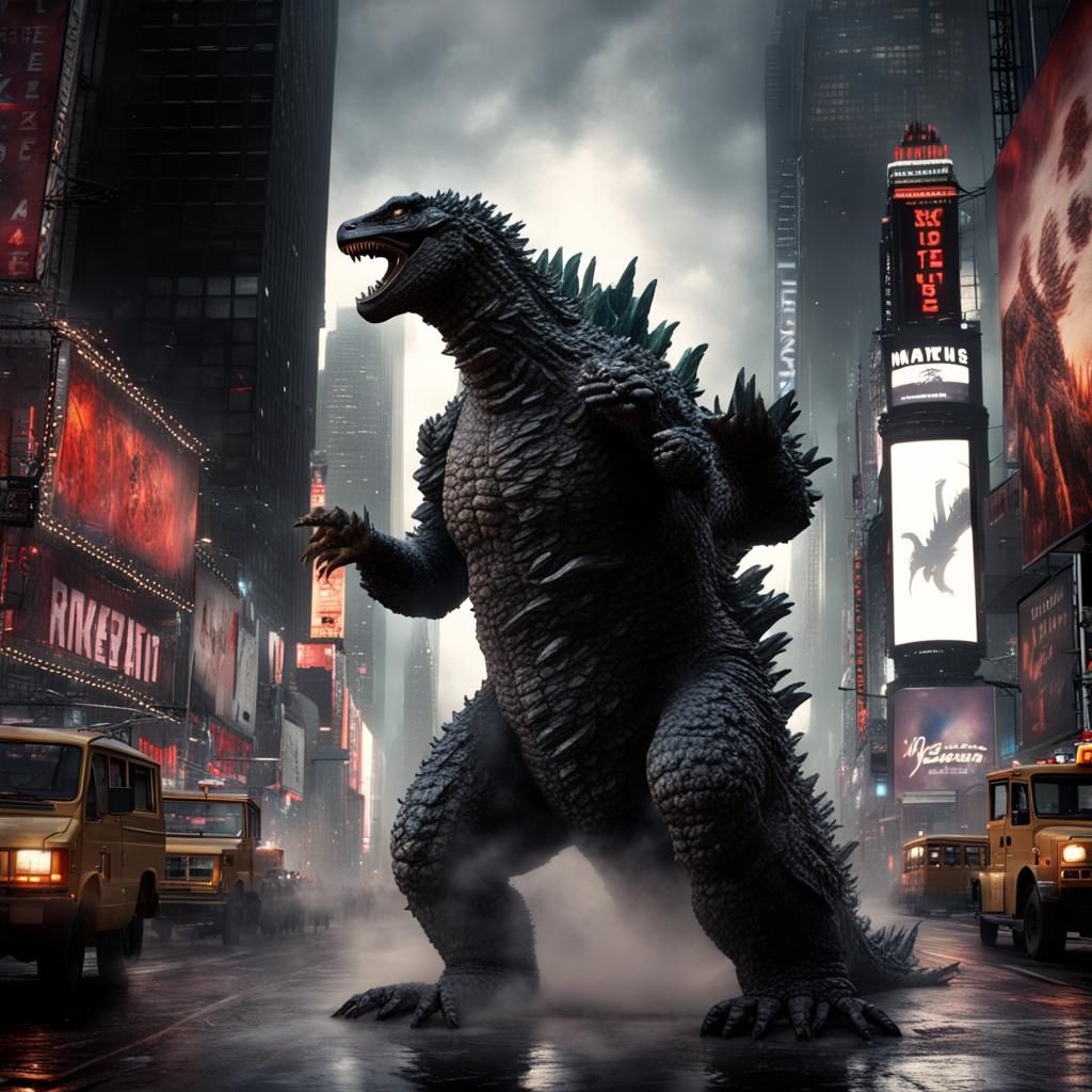Godzilla getting directions to Times Square, New Year's Eve 2024 - AI ...