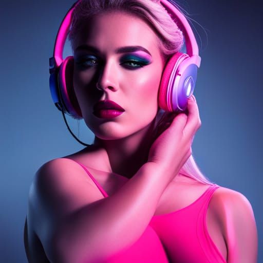 Curvy blonde girl with heavy makeup, eyes closed , pouting, wearing ...