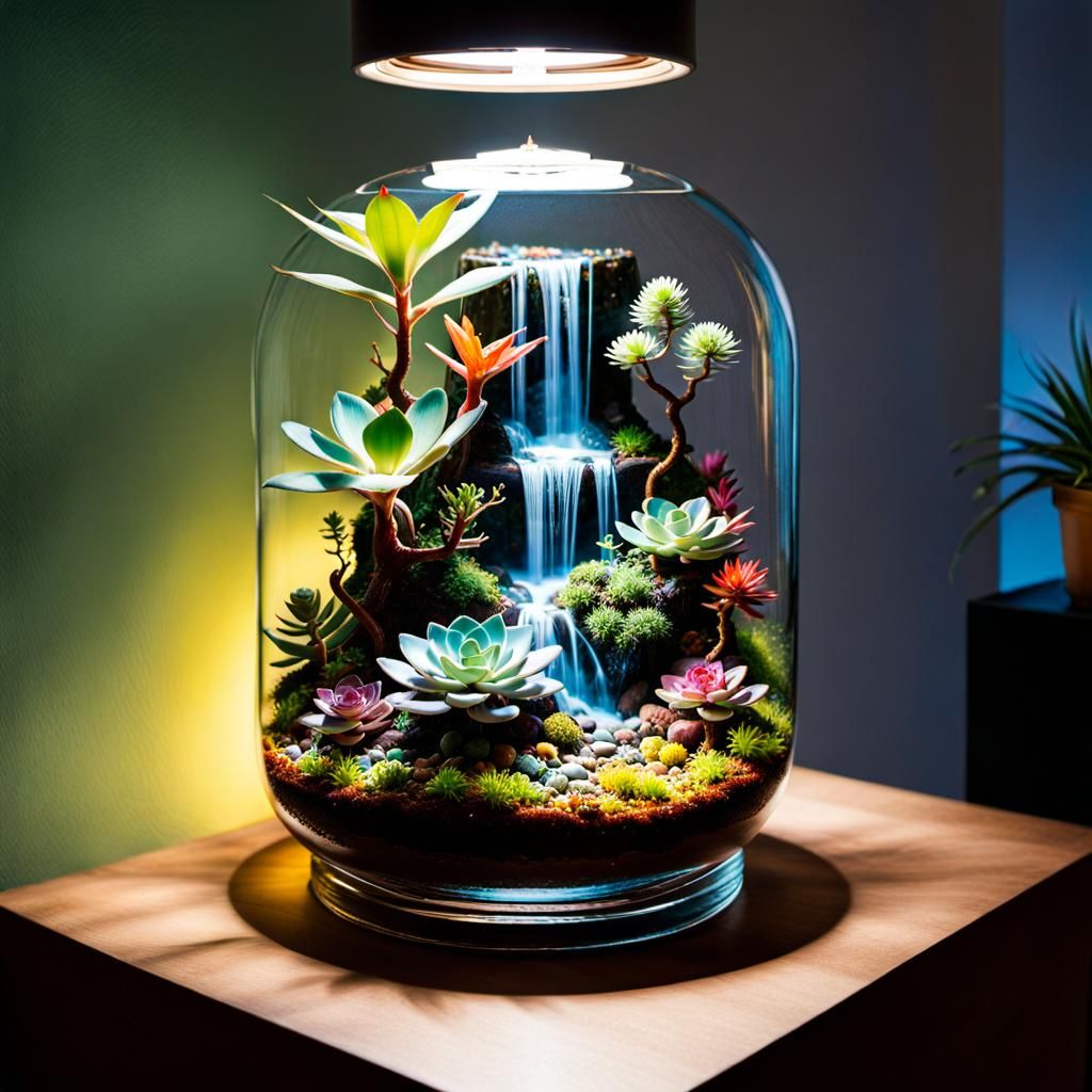 Waterfall terrarium - AI Generated Artwork - NightCafe Creator