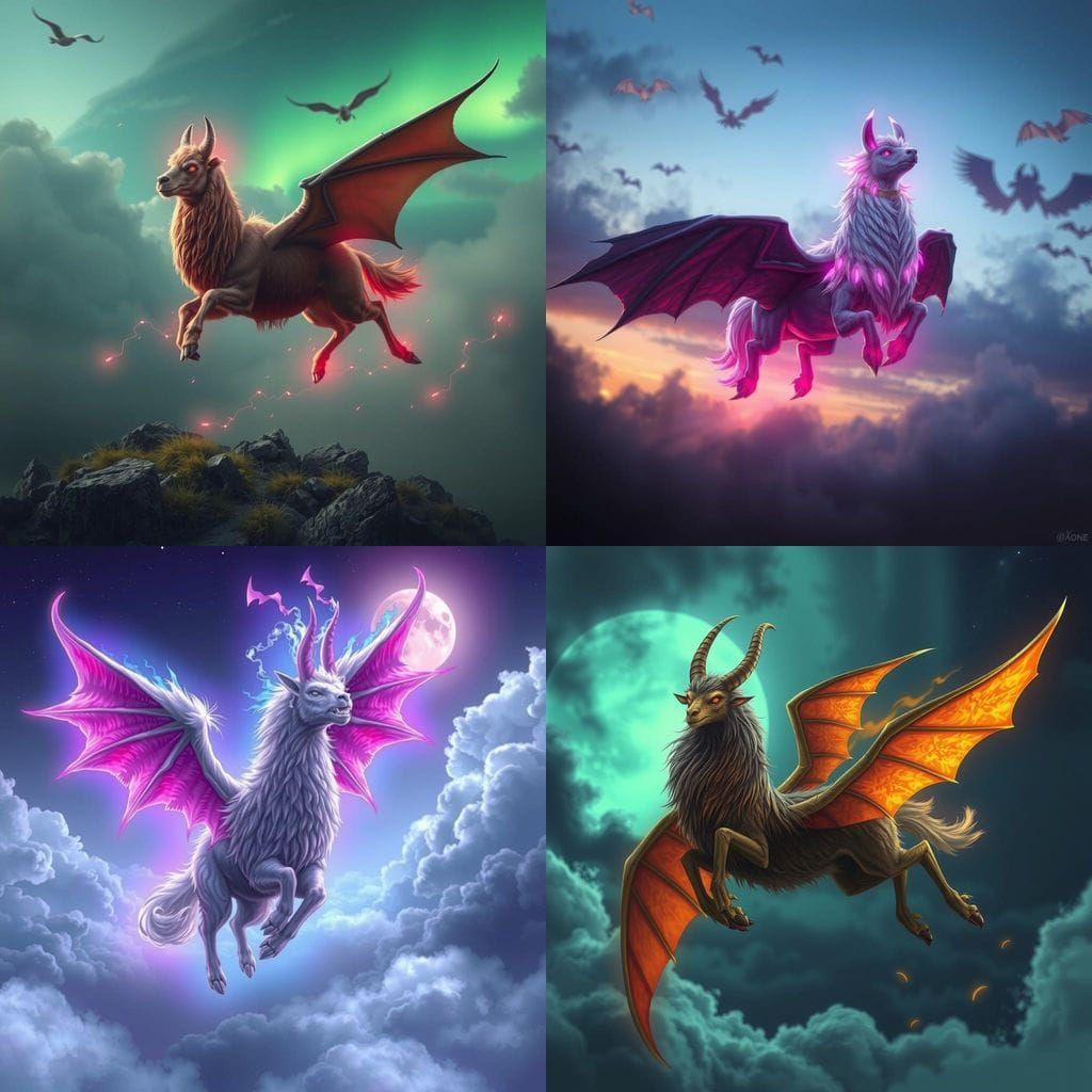 Ethereal Llama Ascends in Celestial Vistas - AI Art