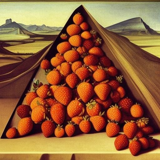 pyramid wrapped in blanket of strawberries located on the planet Mars ...