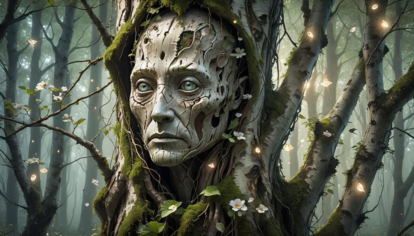 Birch tree with face - AI Generated Artwork - NightCafe Creator