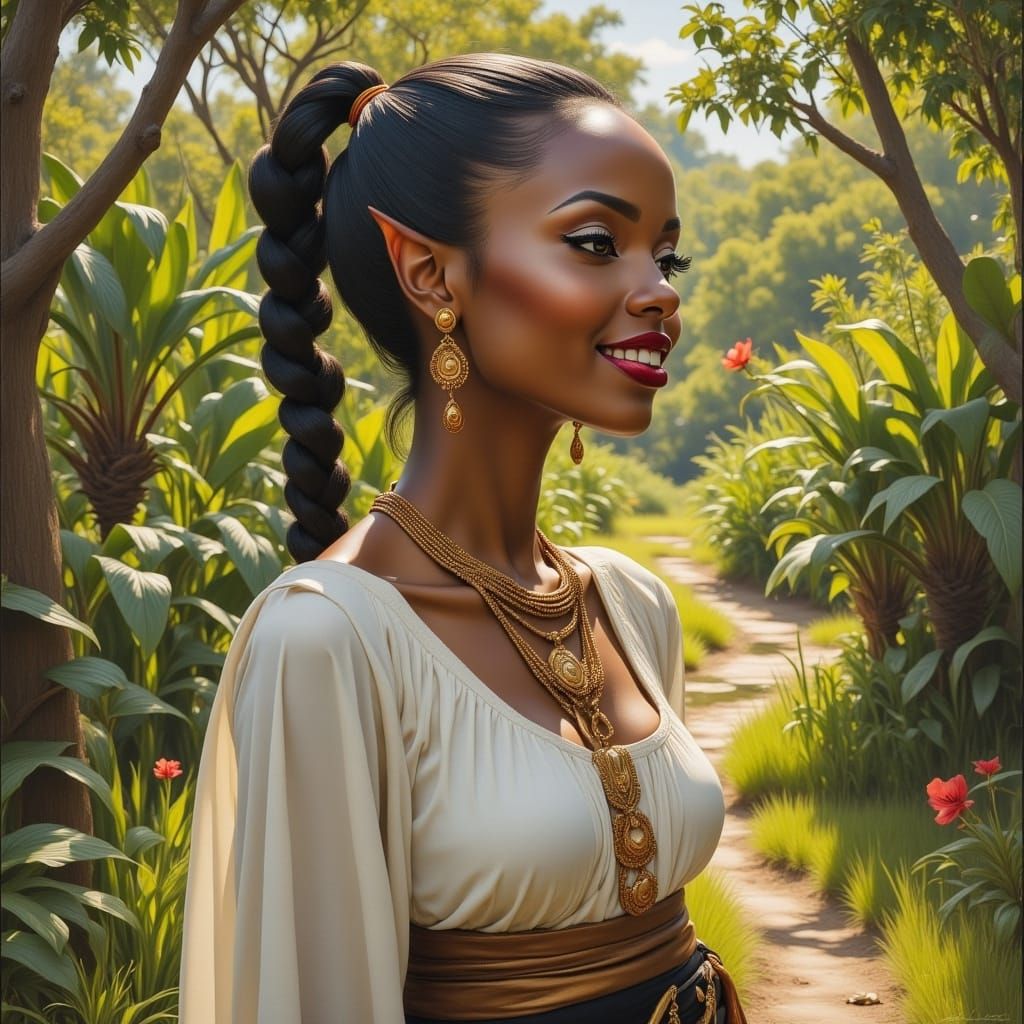 "Lovely Forest Elf" - Beautiful Female Elf in a Sunlit Fores...