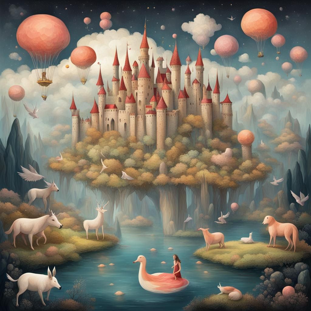 A dreamscape with floating castles and talking animals - AI Generated ...