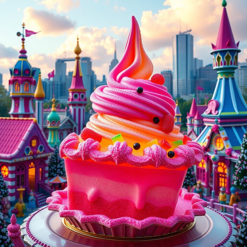 Whimsical Candyland Amusement Park in Vibrant, Dre... - AI Art