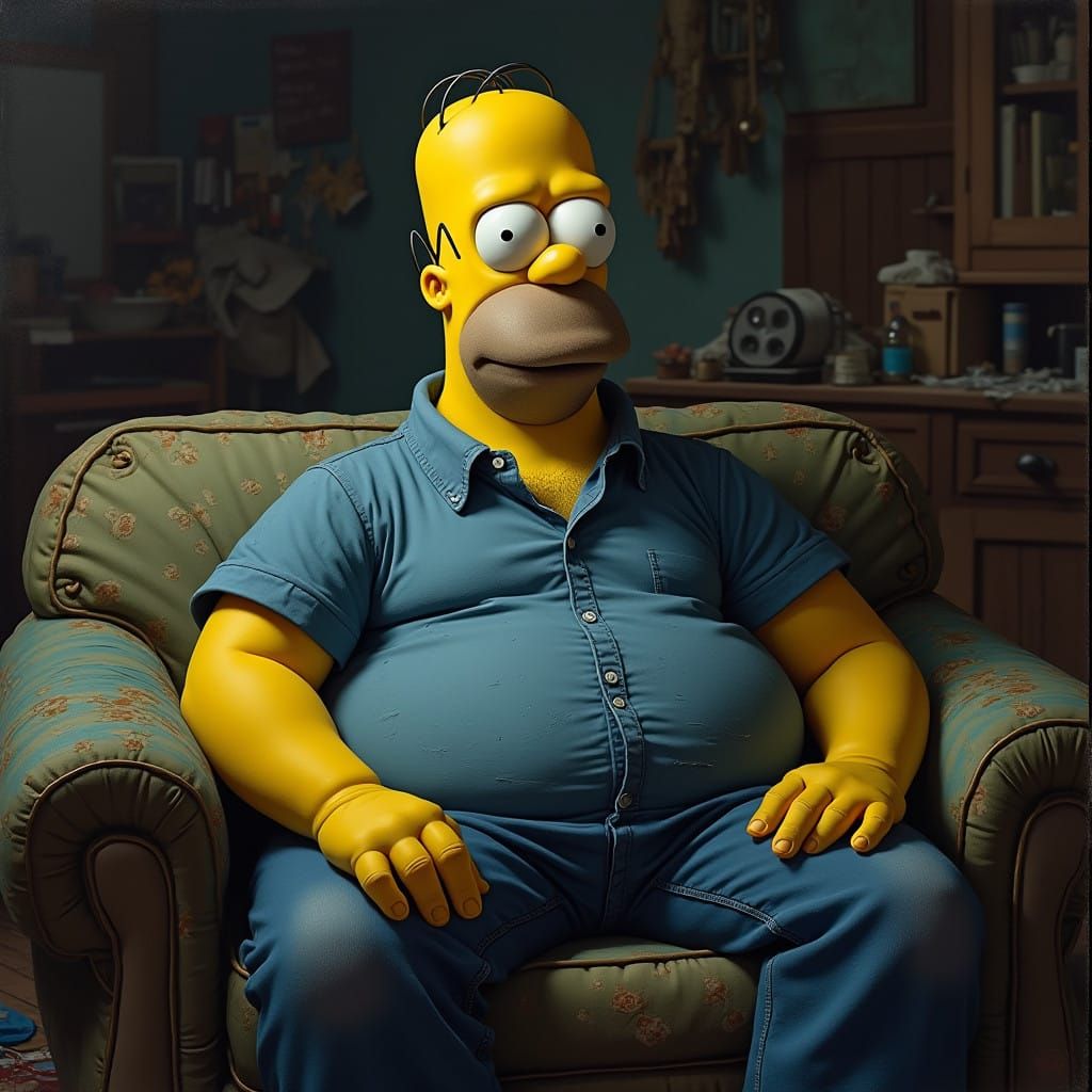 Homer Simpson as a Real Person in a Cluttered Livi... - AI Art