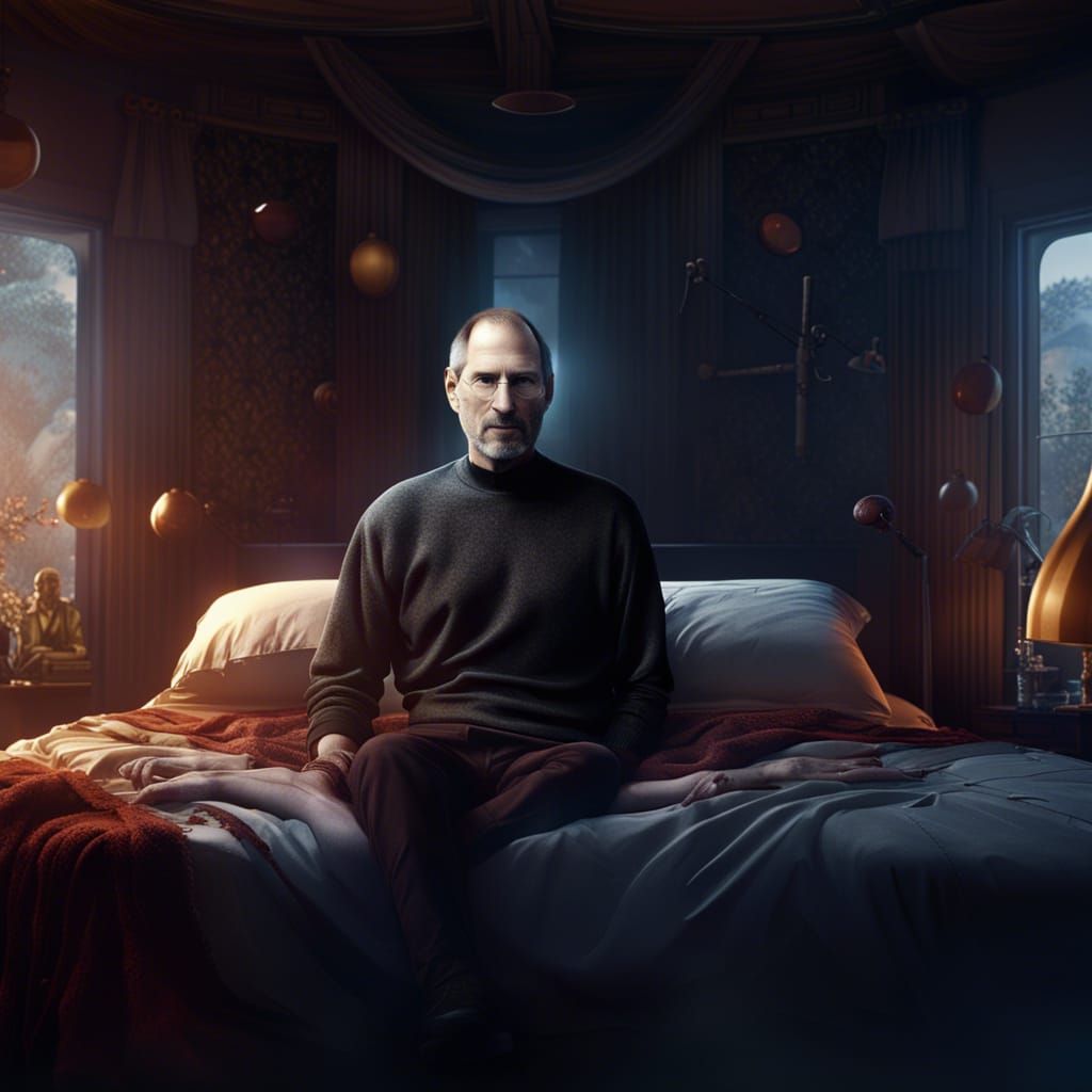 Steve Jobs on bed - AI Generated Artwork - NightCafe Creator