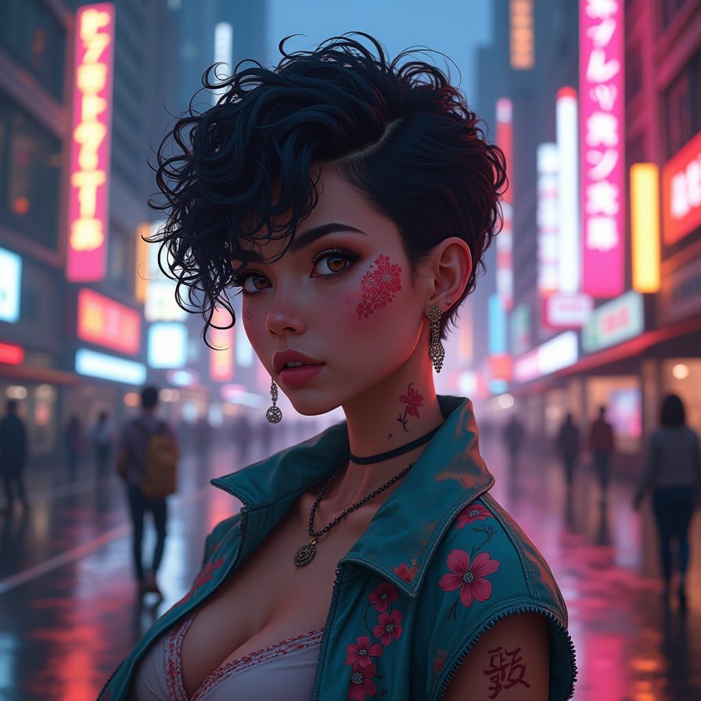 Futuristic Puerto Rican Goddess in Cyberpunk Metro... - AI Art