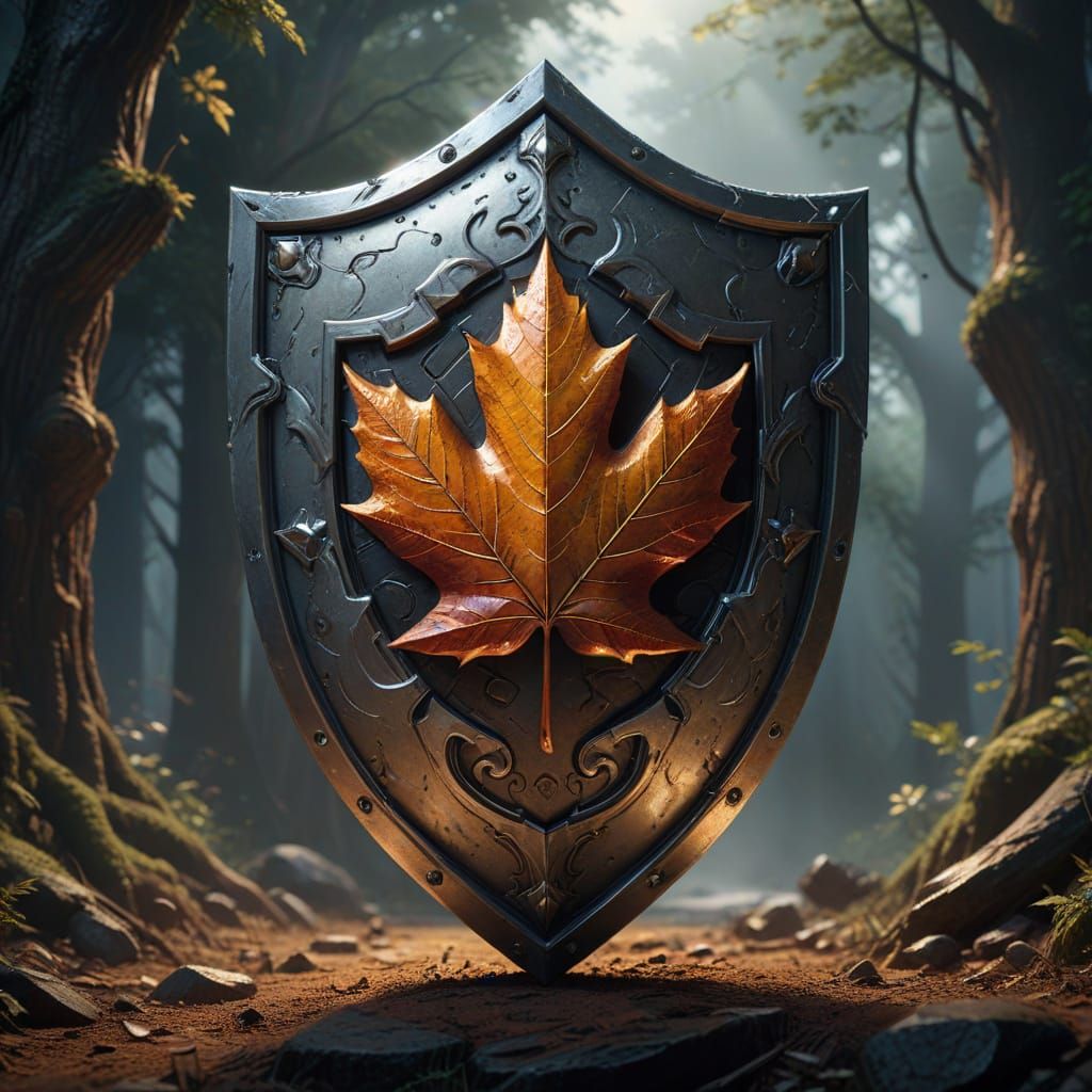 Majestic Steel Shield with Maple Leaf Symbol in Ci... - AI Art