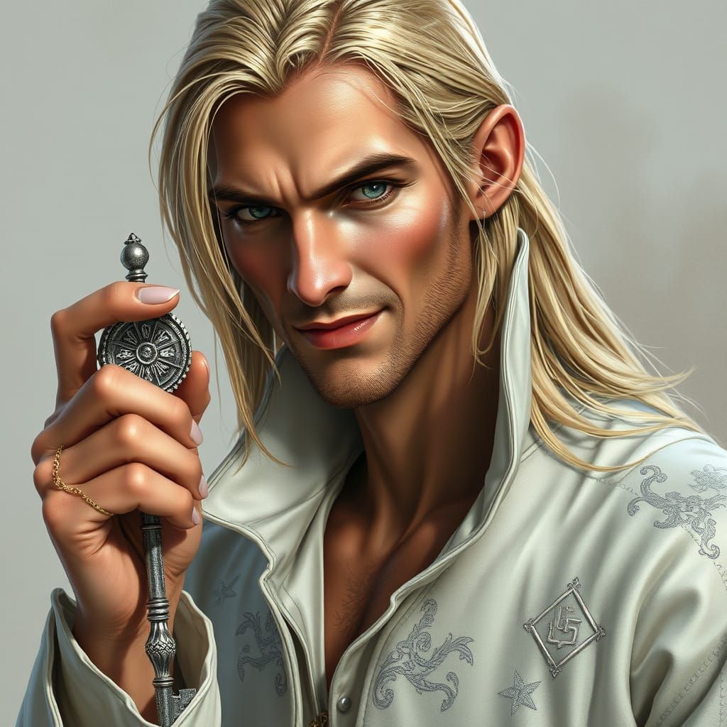 Mysterious Trickster Figure in Ivory Attire with O... - AI Art