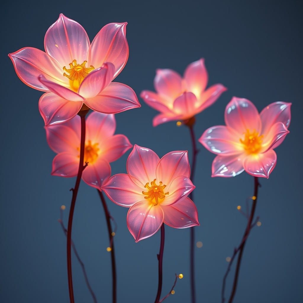 glass flower - Delicate Glass Blooms in Soft Pink and Gold