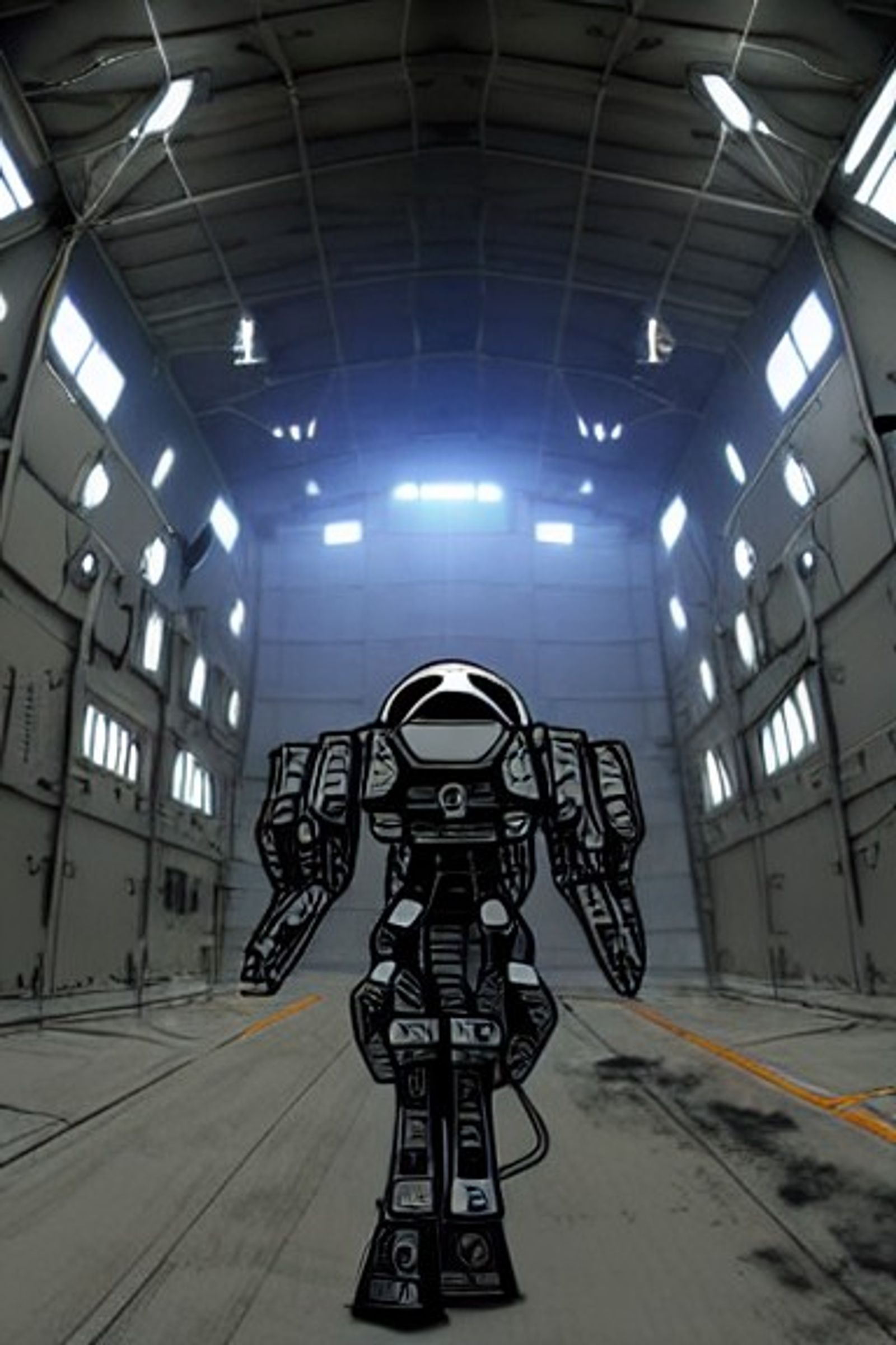 mech pilot holding their helmet walking up to a massive mecha in a ...