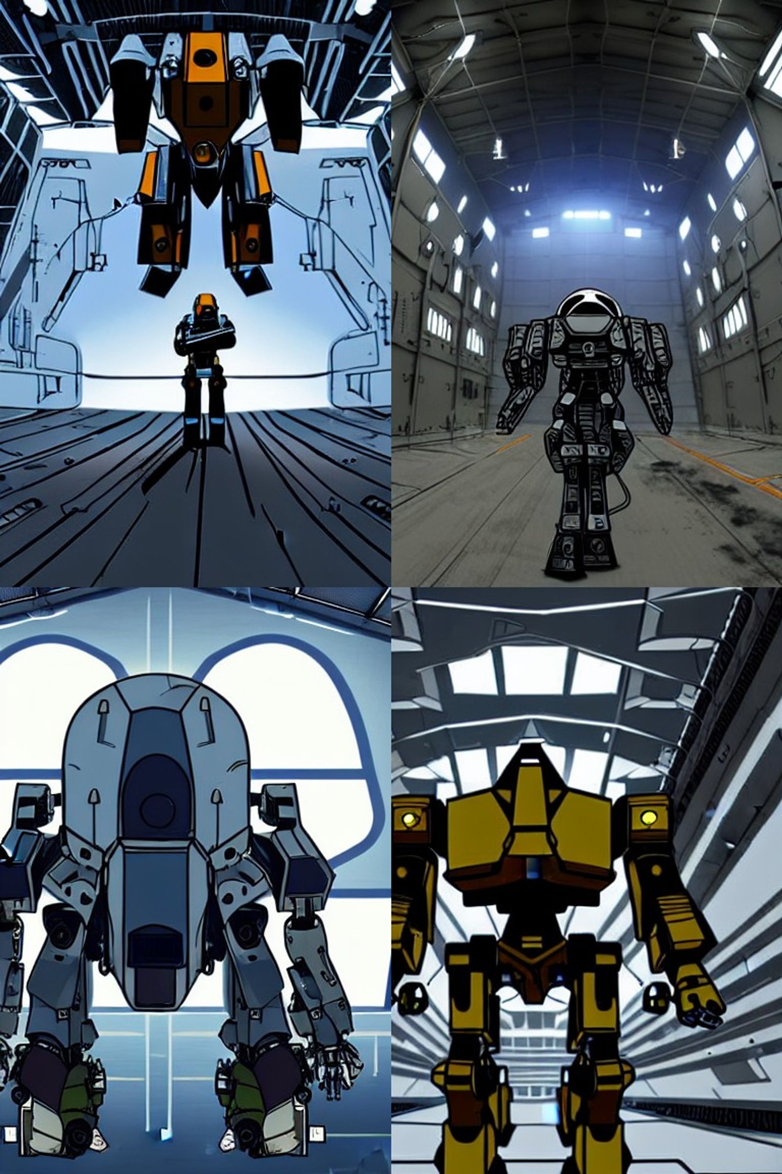 mech pilot holding their helmet walking up to a massive mecha in a ...
