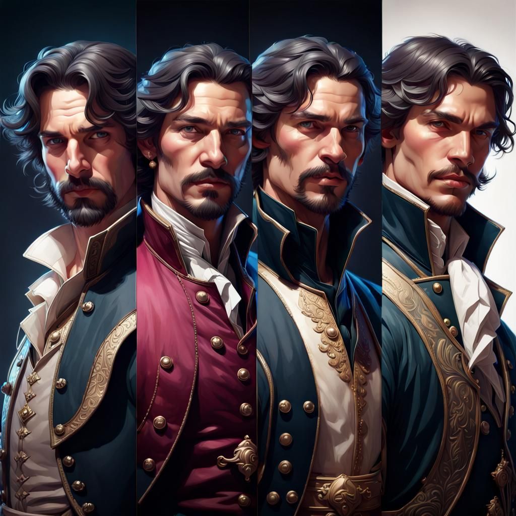 The Three Musketeers, tall dark handsome,dark eyes, dark clothes, head ...