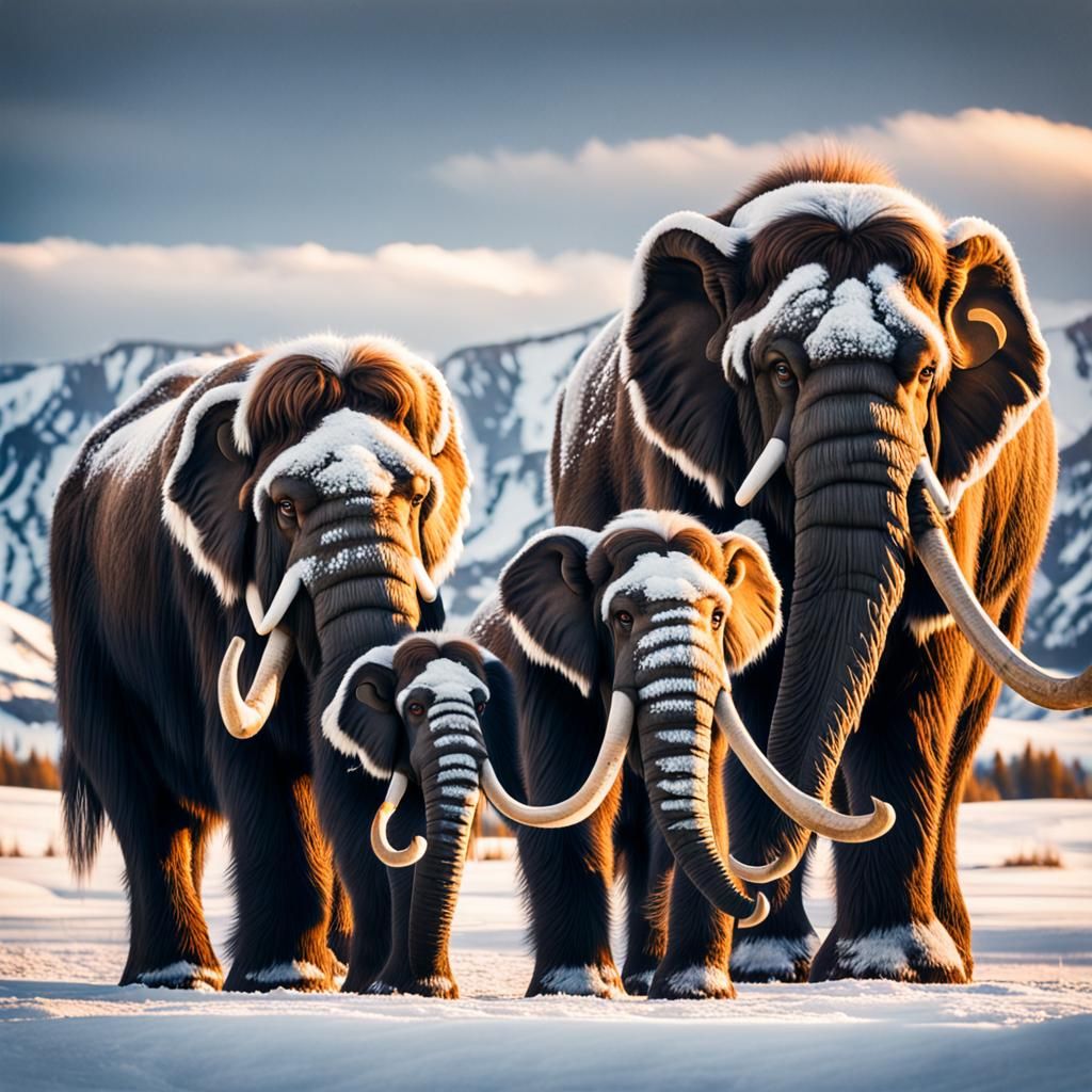 woolly mammoth family on the frozen tundra | Professional photography ...