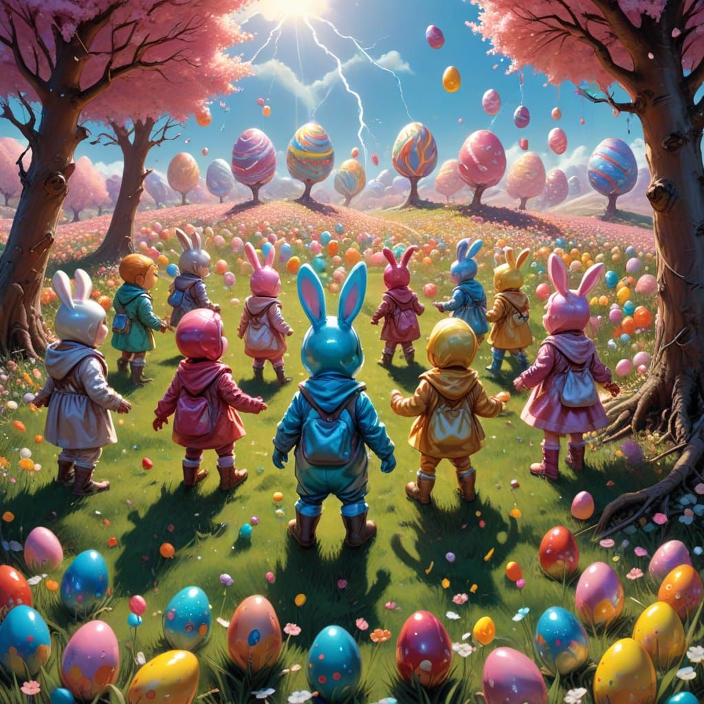 Vibrant Easter Toddlers in Candy Core Style with L... - AI Art