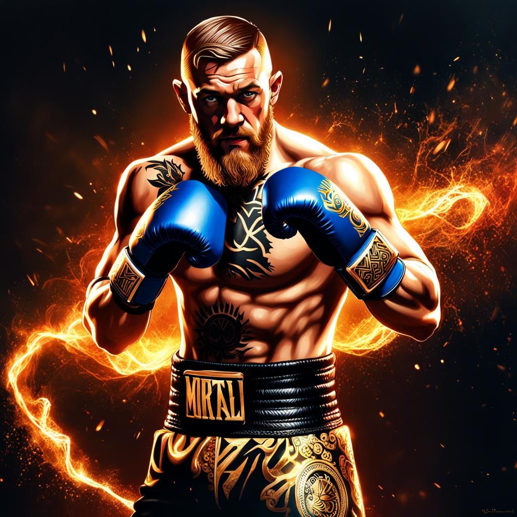 full body portrait of Conor McGregor wearing boxing gloves with ...