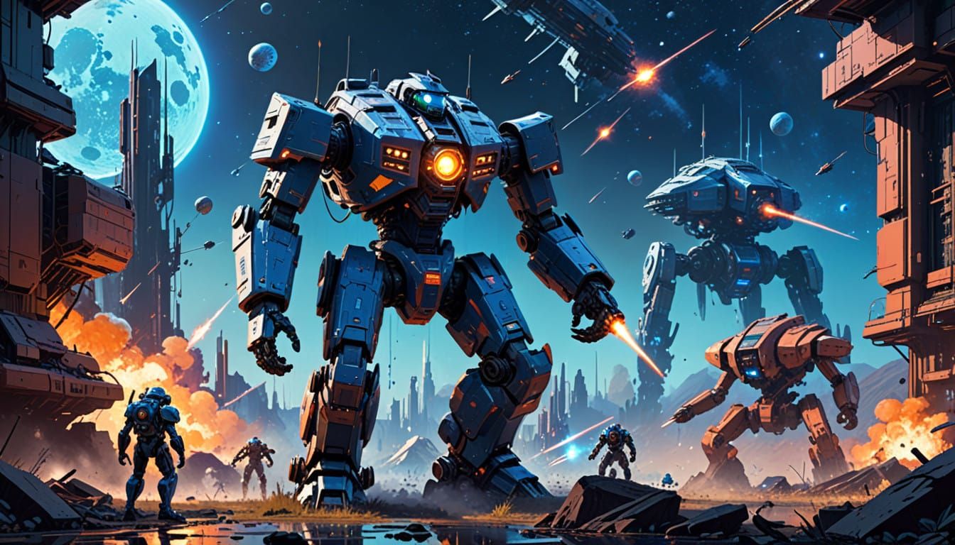 Cyberpunk Mega Warriors Engage in Futuristic Battl... - AI Art