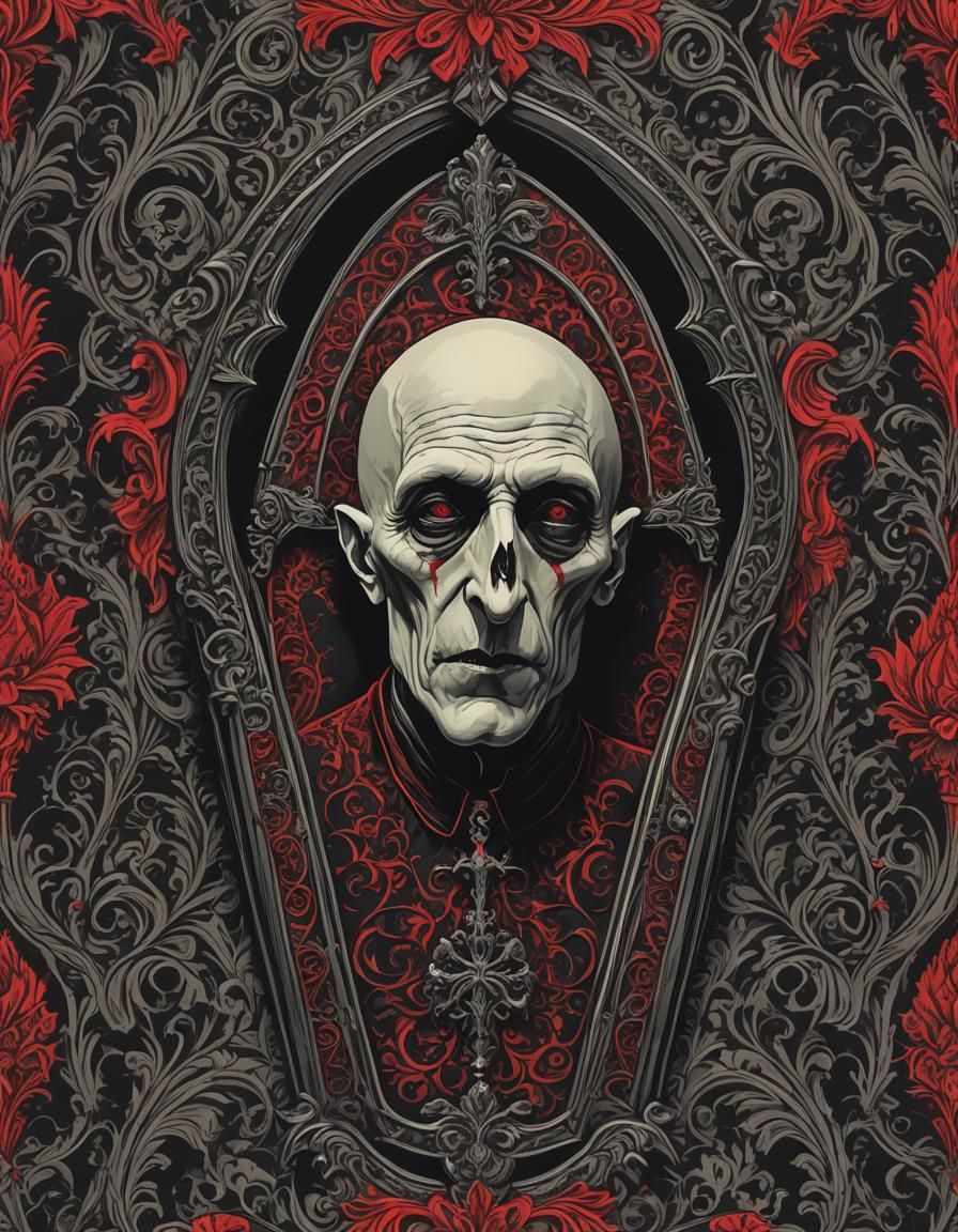 gothic coffin old horror dark nosferatu black and red damask victorian ...