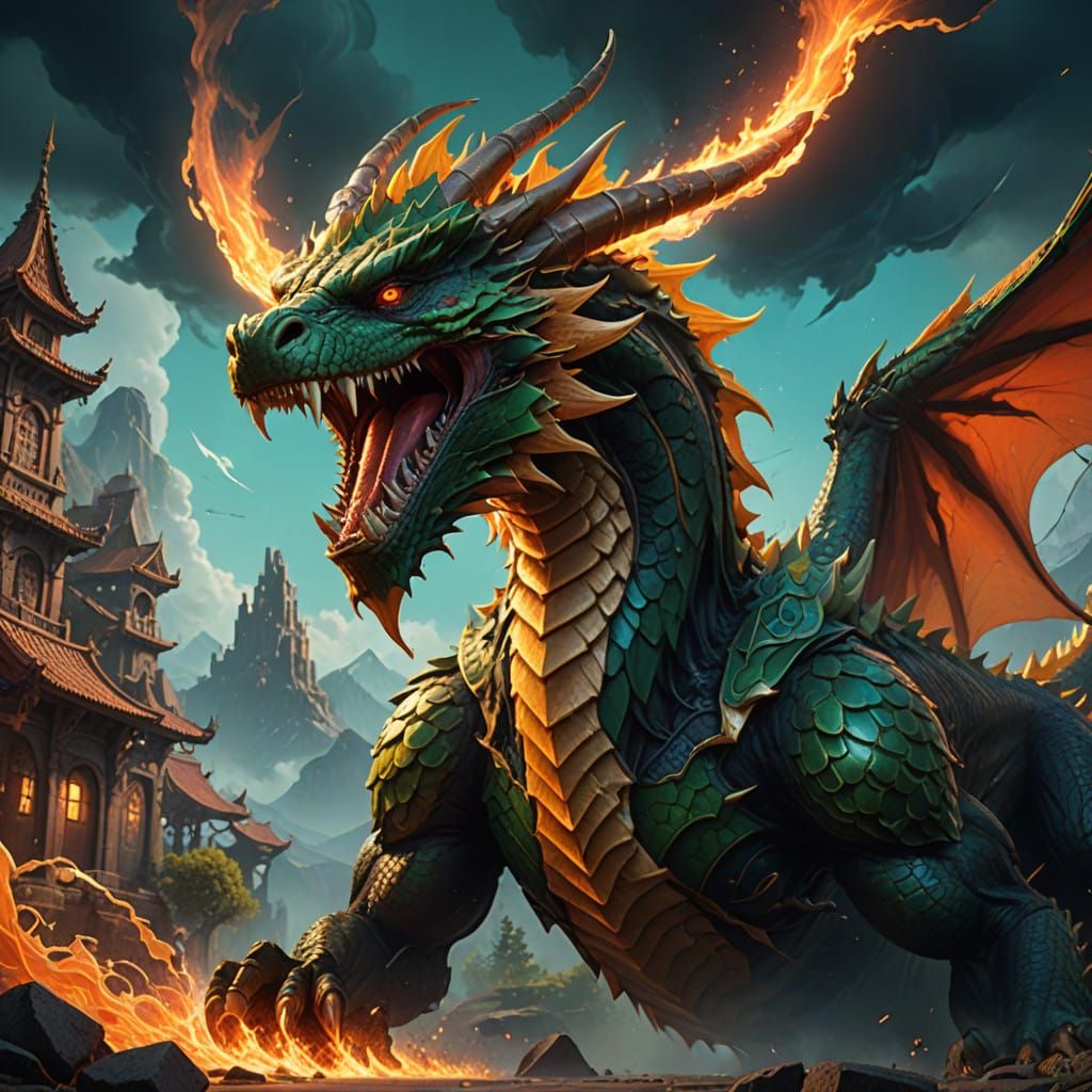 hydra dragon fire - Epic Hydra Dragon Unleashes Fiery Aura