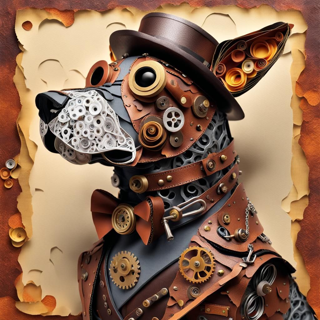 A steampunk dog (mixed media) - AI Generated Artwork - NightCafe Creator