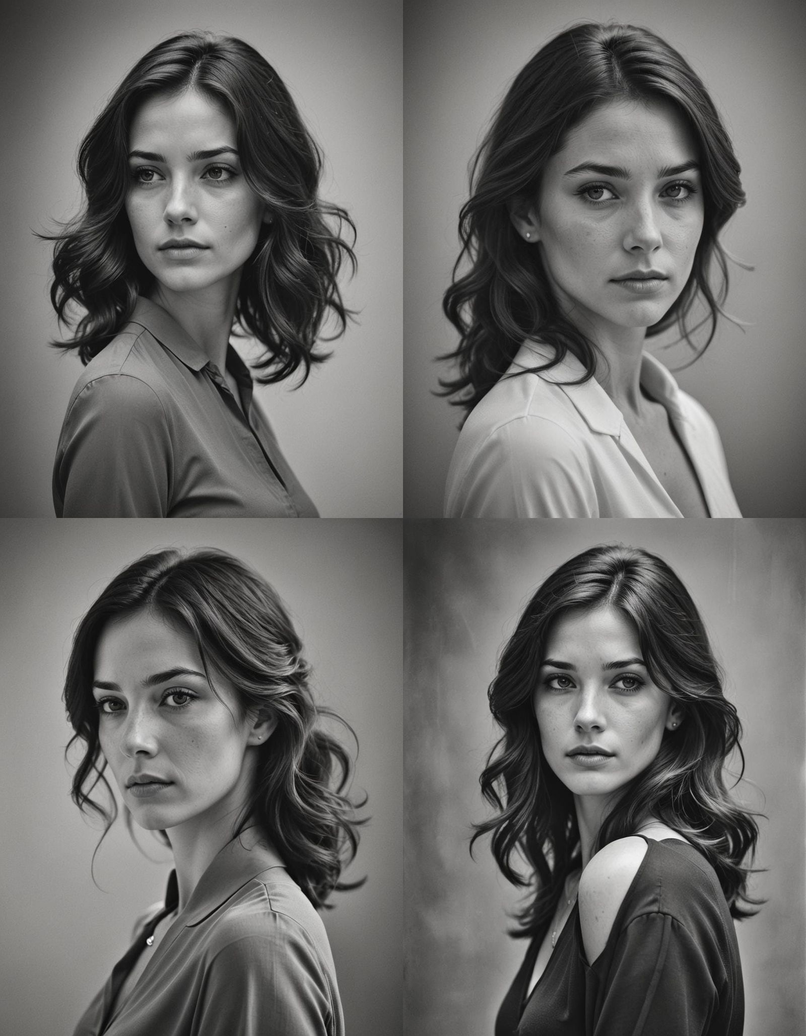 female portrait, quarter view, photograph, black and white, looking ...