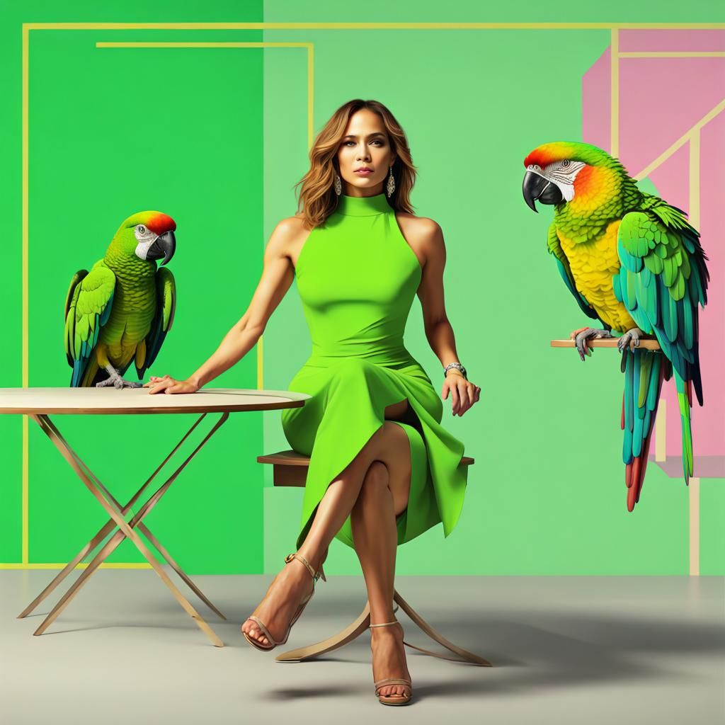 Jennifer Lopez with parrot. (3) - AI Generated Artwork - NightCafe Creator
