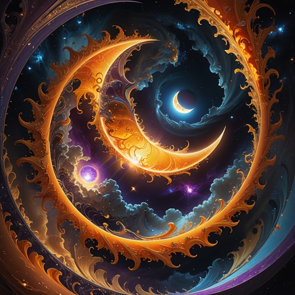 Surreal Cosmic Union in Hyper-Realistic Swirling V... - AI Art