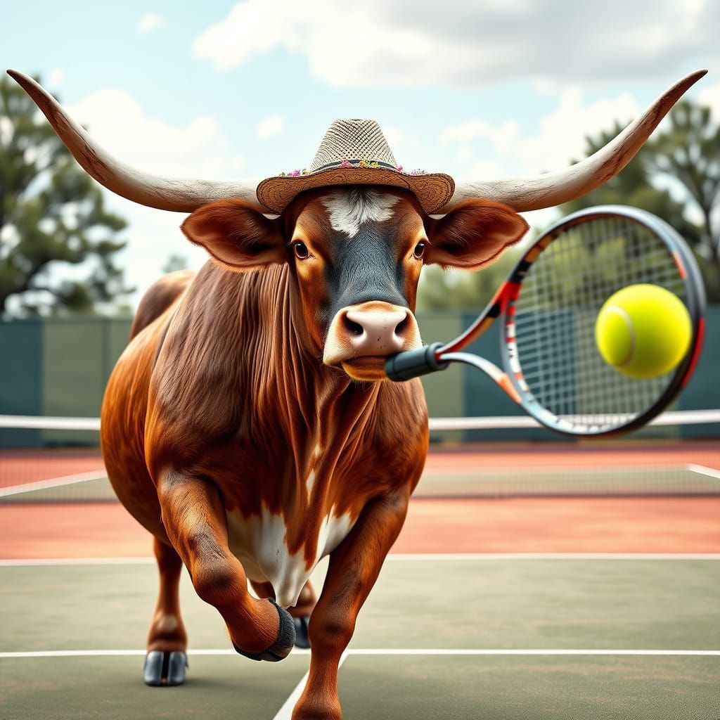 A majestic Texas Longhorn cow - Texas Longhorn Cow Tennis A...