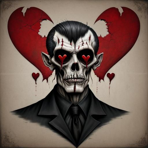 Faded and cracked painting of a sickly man with a distorted face and ...