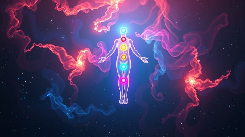 Spectral Human Form Embodies Radiant Chakras Amids... - AI Art