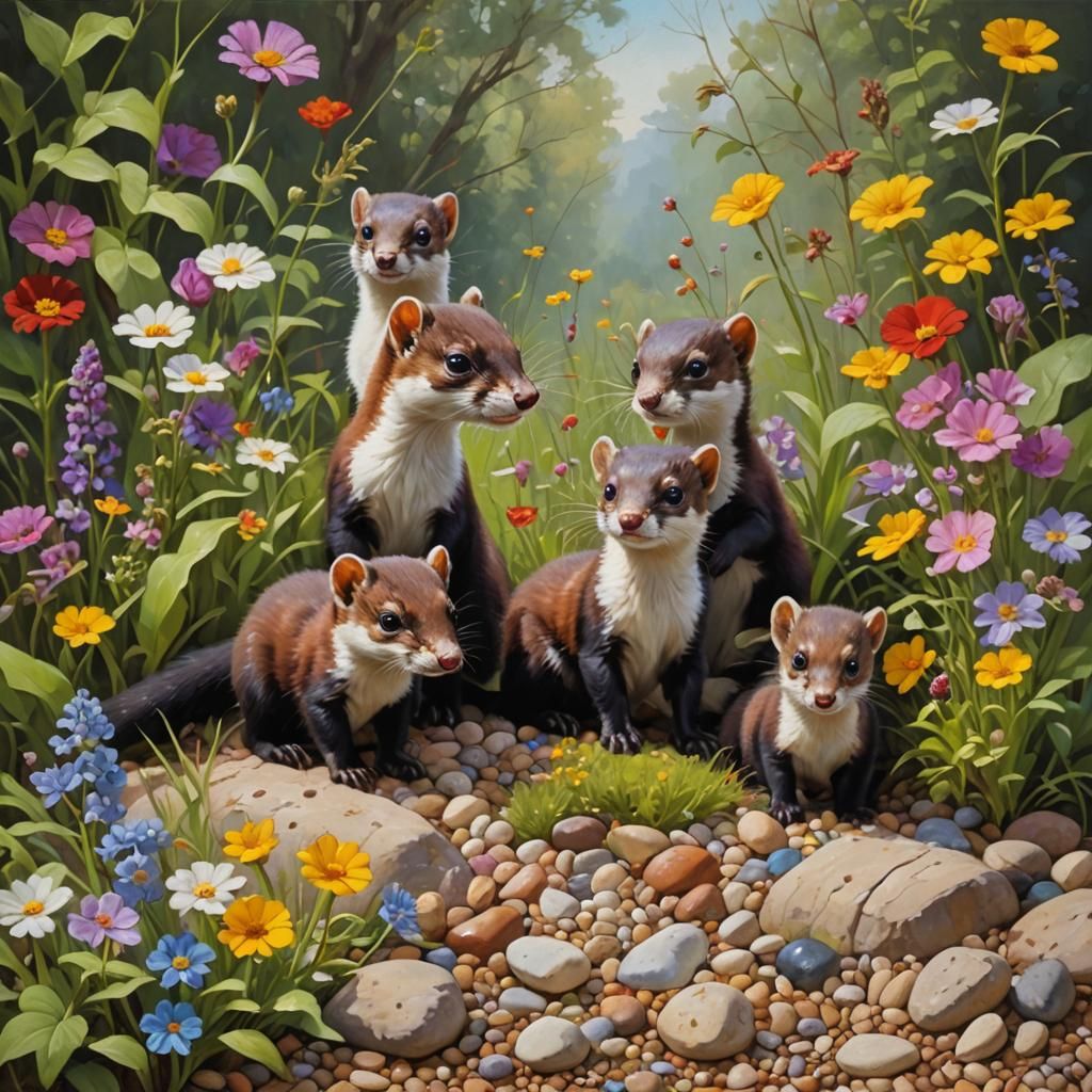A family of cute weasels play in a meadow - AI Generated Artwork ...