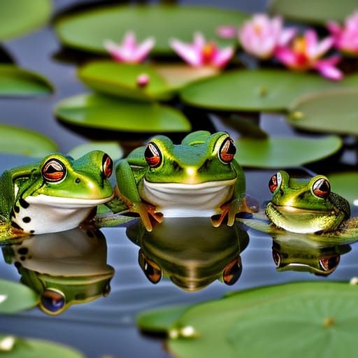3 Wise Frogs.One frog covering it's eyes, second frog covering it's ...