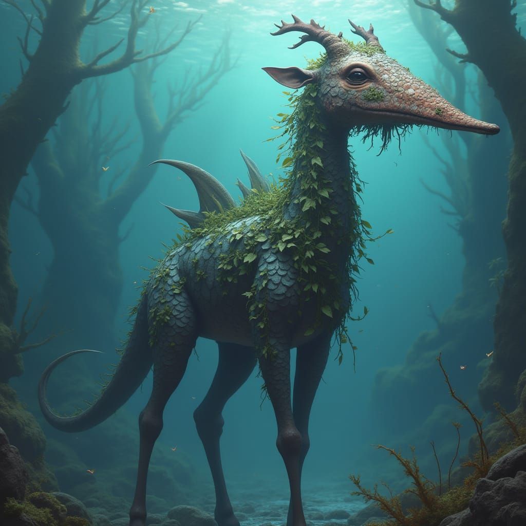 Half Giraffe, Half Hammerhead Shark in Mystic Ocea... - AI Art
