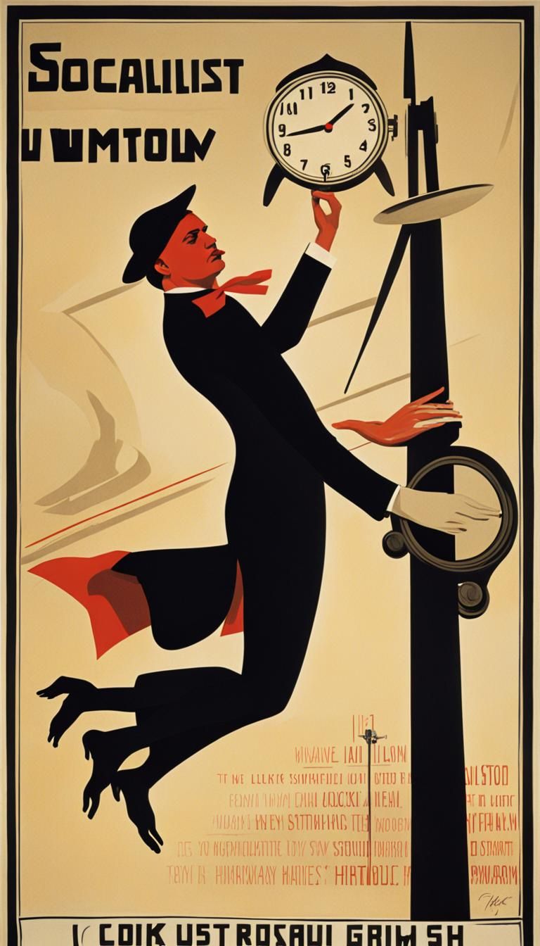 Socialist realism poster I sway to a symphony conducted by clock hands