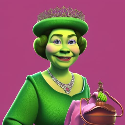 queen elizabeth but shes shrek - AI Generated Artwork - NightCafe Creator