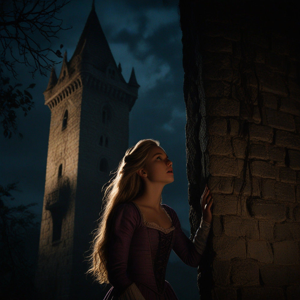 Princess Rapunzel escaping her tower.