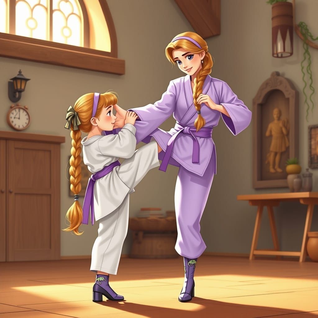 Rapunzel Teaches Karate in Art Nouveau Style - AI Art