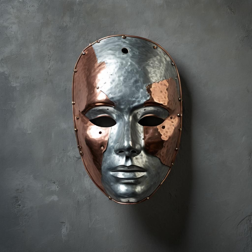 A plaster mask in galvanized copper for a face crippled person Studio ...
