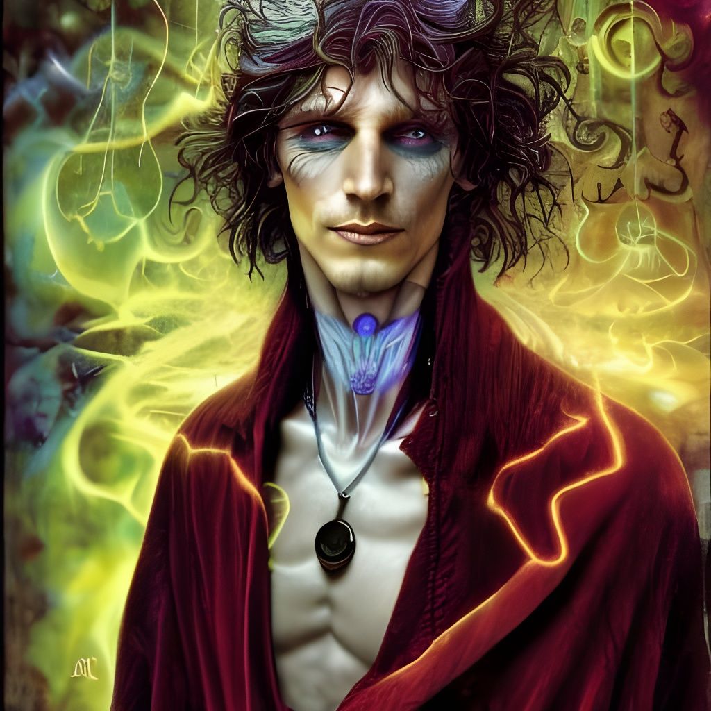 handsome male oracle warlock, light bursts, shimmering, labrynth ...