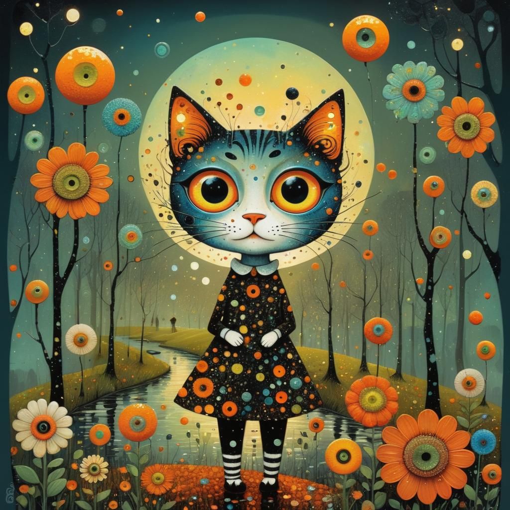 Cute cat lady in a park - AI Generated Artwork - NightCafe Creator