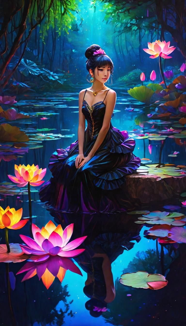 Glassy Reflections- black light art print triadic colors rendering ...